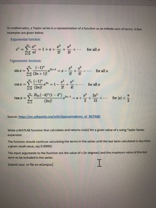 Solved In mathematics, a Taylor series is a representation | Chegg.com