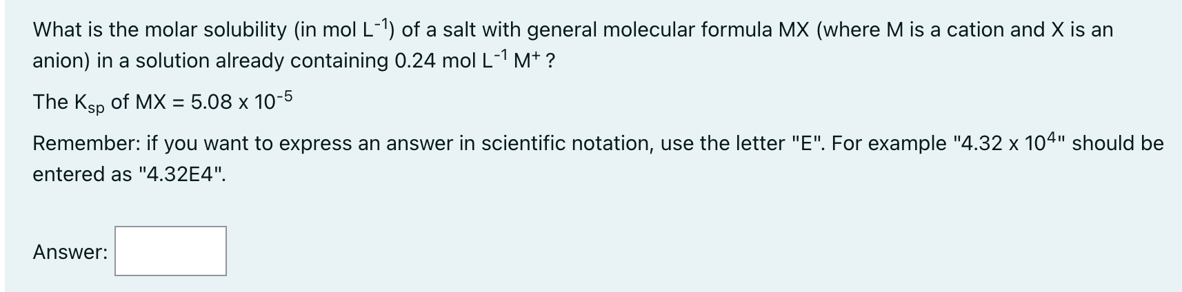 Solved What is the molar solubility (in molL−1 ) of a salt | Chegg.com