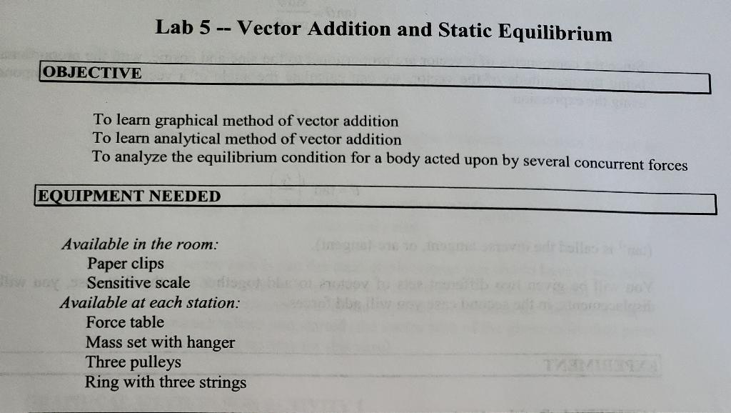 Lab 5 - Vector Addition and Static Equilibrium | Chegg.com