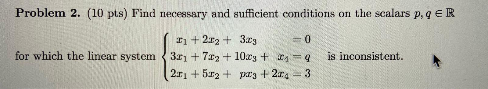 Solved Problem 2. (10 pts) Find necessary and sufficient | Chegg.com