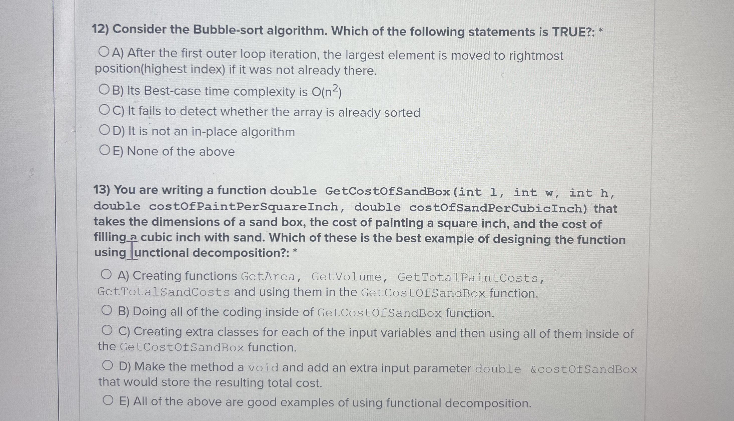 Solved 12) Consider the Bubble-sort algorithm. Which of the | Chegg.com