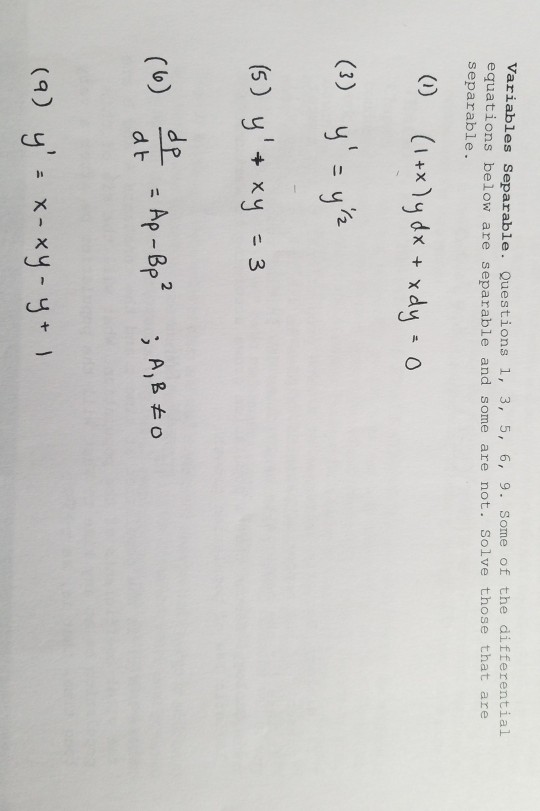 Solved Variables Separable. Questions 1, 3, 5, 6, 9. Some of | Chegg.com