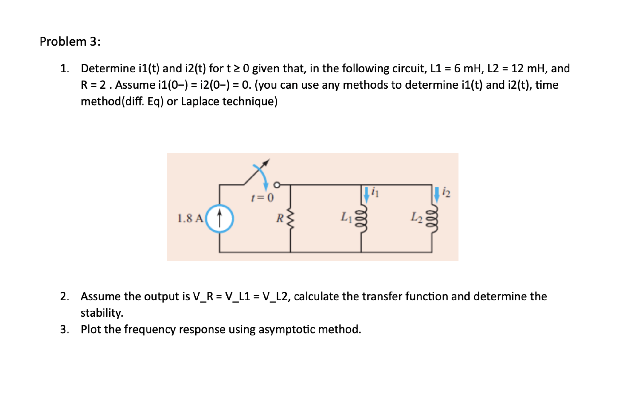 Solved 1. Determine i1(t) and i2(t) for t≥0 given that, in | Chegg.com