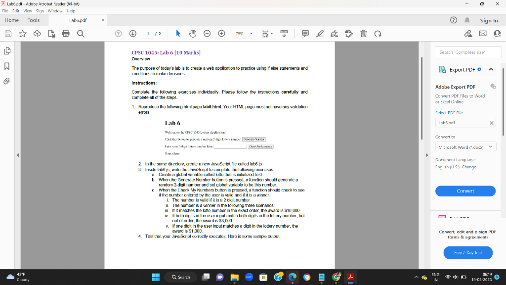 Solved CPSC 1045 Lab 6 10 Marks Overview The Purpose Of Chegg