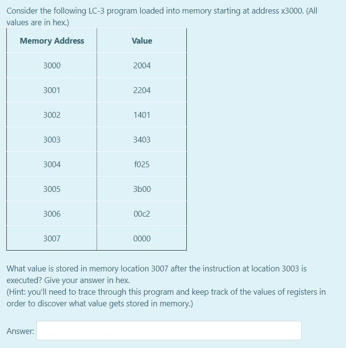 Answered Consider The Following Lc 3 Program Loaded Into M