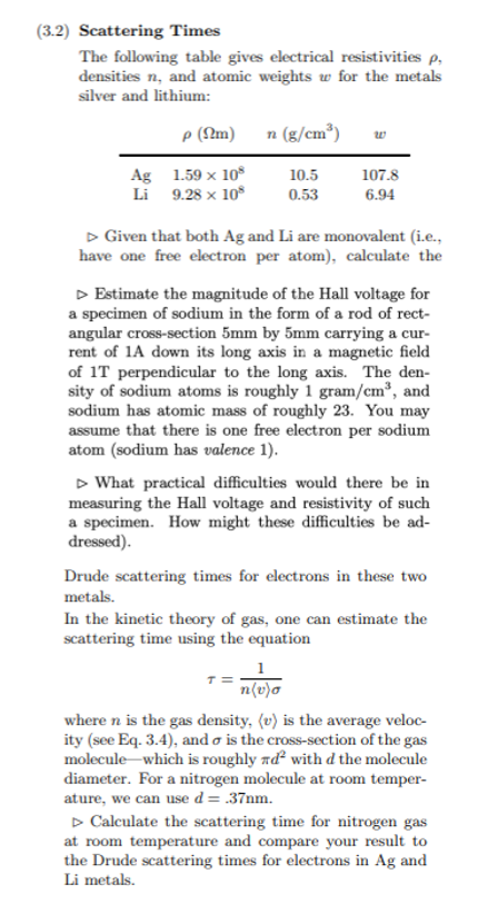 (3.2) ﻿Scattering Times The following table gives | Chegg.com