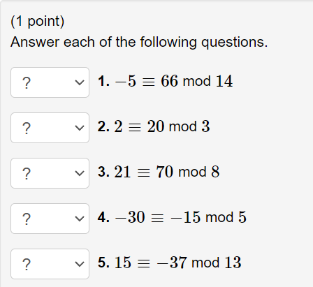 Solved (1 point) Answer each of the following question: 1. | Chegg.com