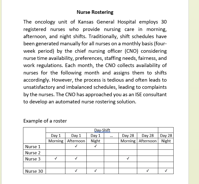 Solved given: 30 nurse with two level of nurse (level 1 and | Chegg.com