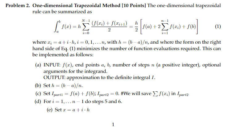 Solved 2. One-dimensional Trapezoidal Method [10 Points] The | Chegg.com