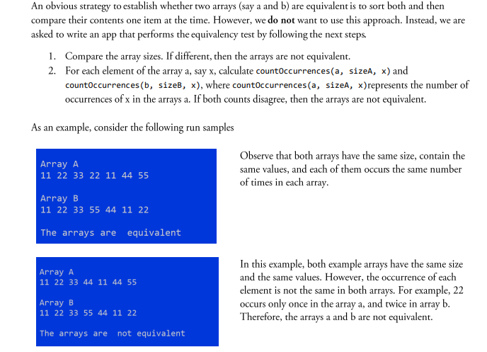 Solved An obvious strategy to establish whether two arrays | Chegg.com