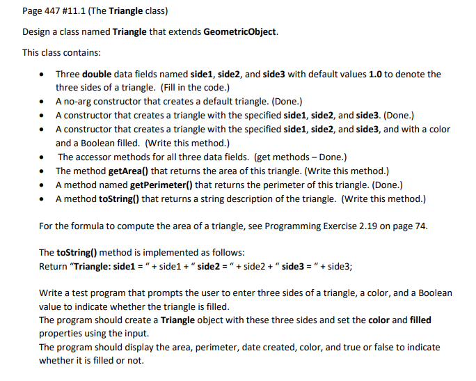 Solved Page 447 #11.1 (The Triangle class) Design a class | Chegg.com