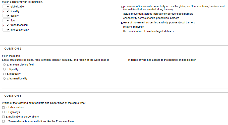 Solved Match each term with its definition. globalization a. | Chegg.com