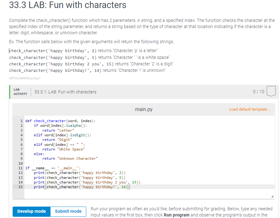 Solved 33.3 LAB: Fun with characters Complete the | Chegg.com