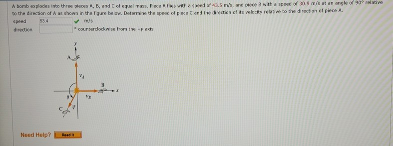 Solved A bomb explodes into three pieces A, B, and C of | Chegg.com