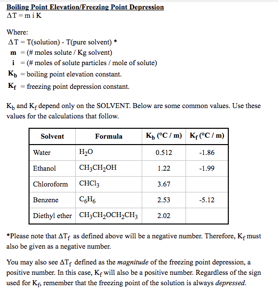 Solved Boiling Point Elevation/Freezing Point Depression | Chegg.com