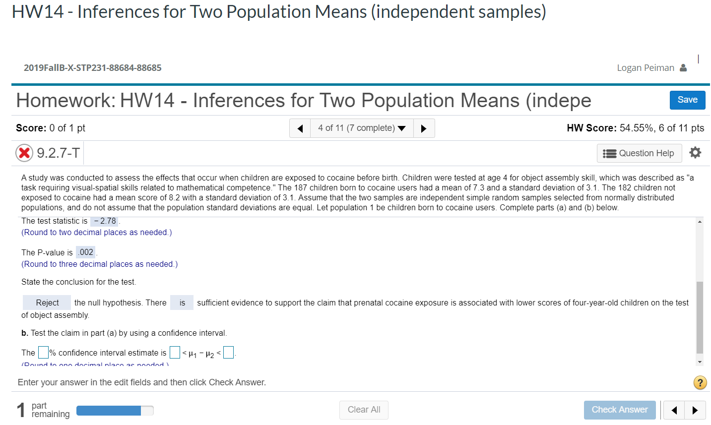 Solved HW14 - Inferences for Two Population Means | Chegg.com