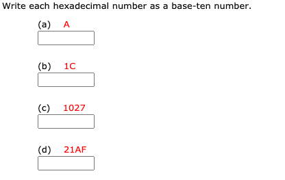 Solved Write each hexadecimal number as a base-ten number. | Chegg.com