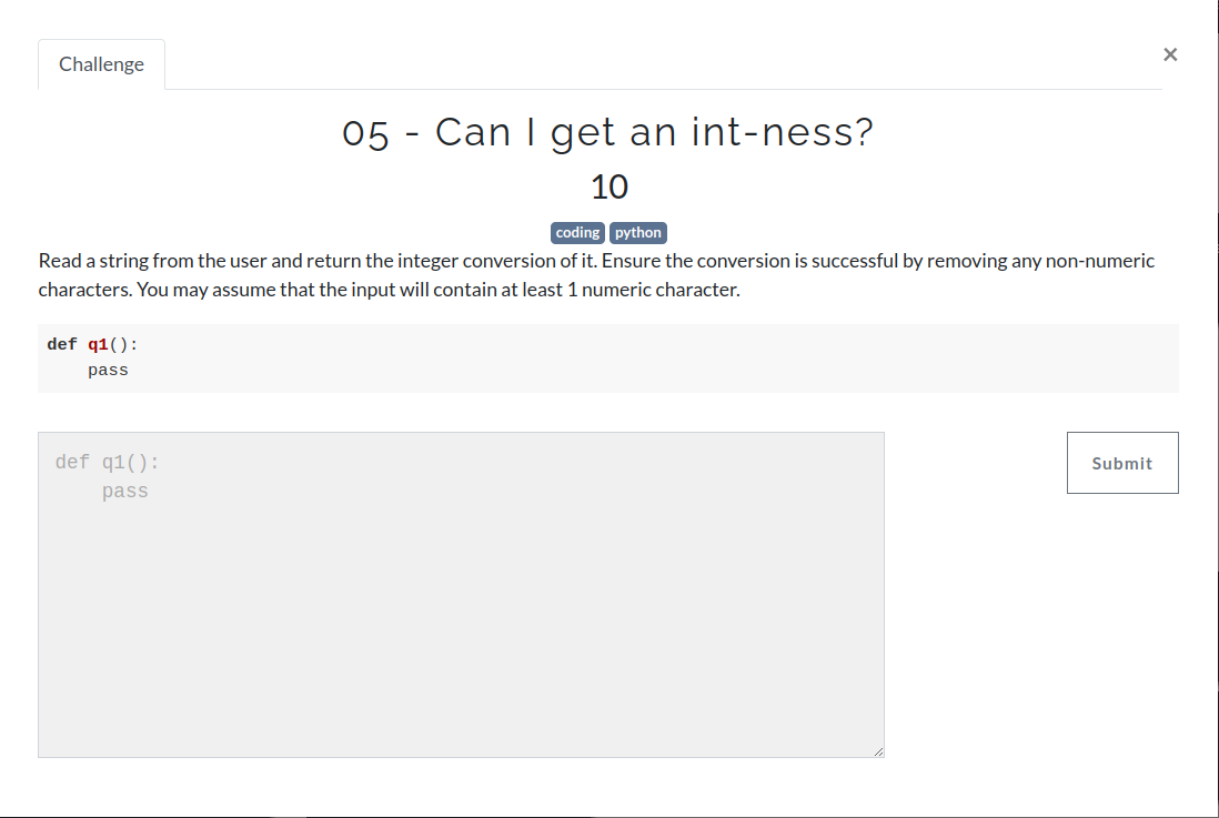 Solved 05-Can I get an int-ness? 10 Read a string from the | Chegg.com