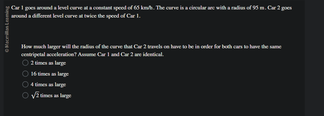 Solved Car 1 ﻿goes around a level curve at a constant speed | Chegg.com