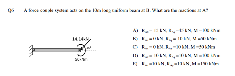 Solved A force-couple system acts on the 10m long uniform | Chegg.com