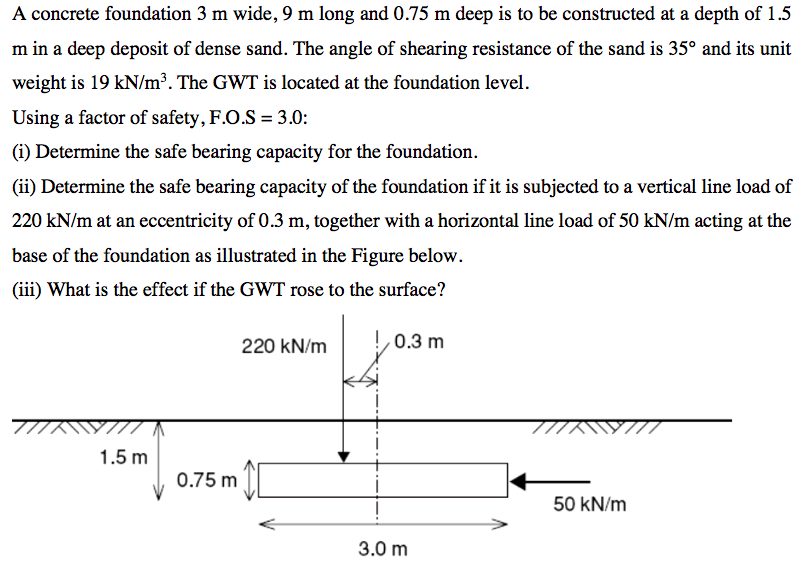 Solved A concrete foundation 3 m wide, 9 m long and 0.75 m | Chegg.com