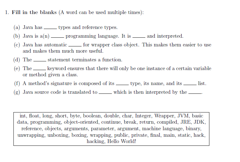 Solved 1. Fill in the blanks (A word can be used multiple | Chegg.com