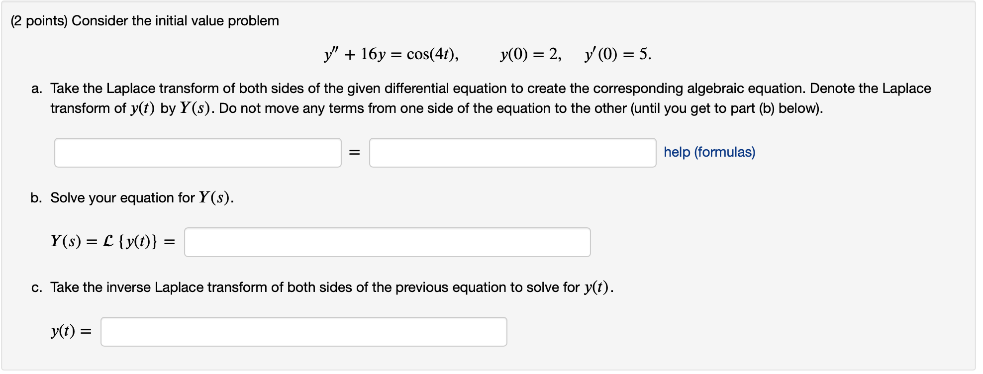 Solved (2 points) Consider the initial value problem y" + | Chegg.com