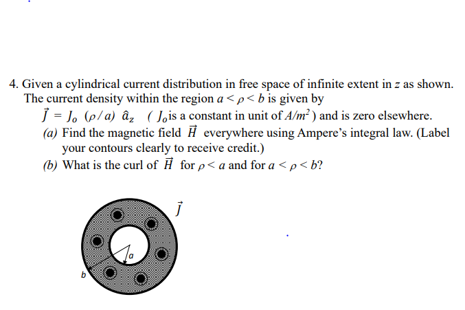 Solved 4. Given a cylindrical current distribution in free | Chegg.com