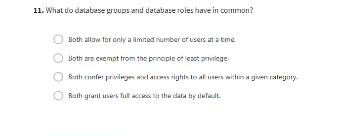 Solved What do database groups and database roles have in | Chegg.com