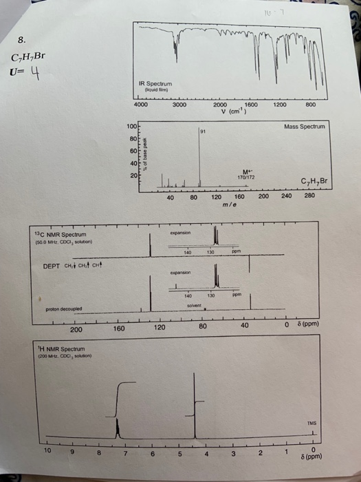 Solved 8. C7H7Br IR Spectrum 200mt 100 1200 000 4000 3000 V | Chegg.com
