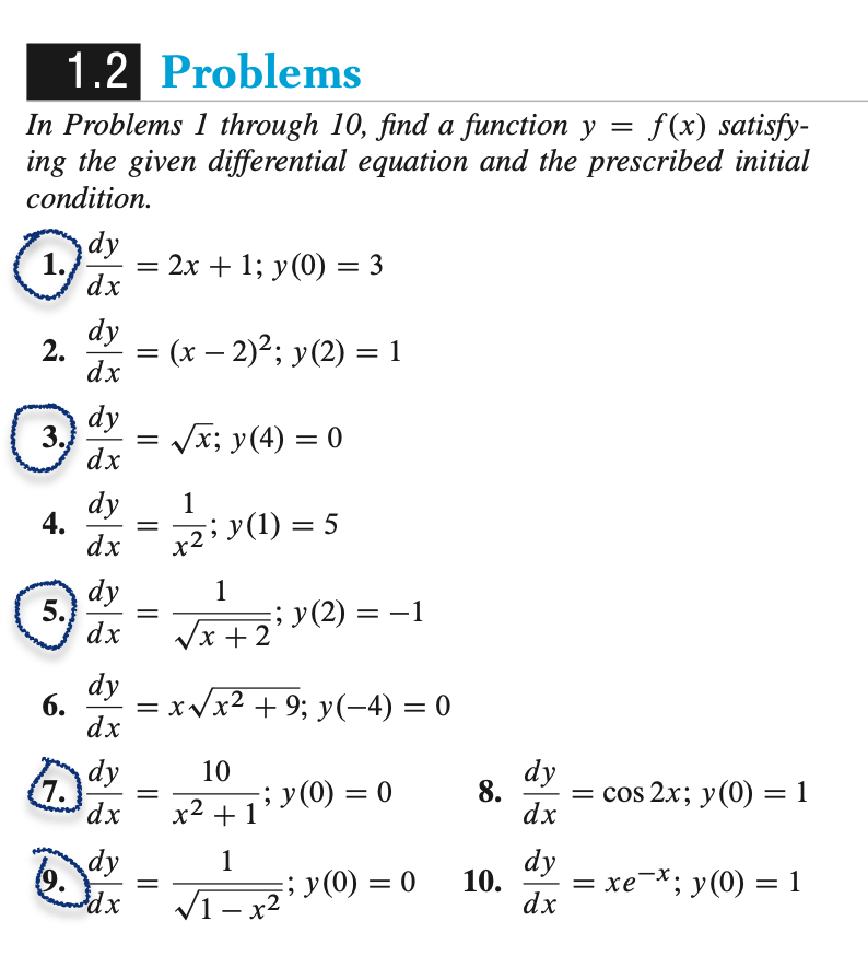 Solved 1.2 Problems In Problems 1 through 10, find a | Chegg.com