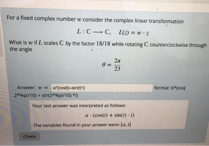 For a fixed complex number w consider the complex | Chegg.com