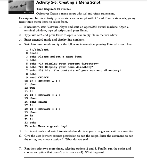 Solved Enter Activity 5-6: Creating a Menu Script Time | Chegg.com