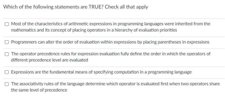 Solved Which of the following statements are TRUE? Check all | Chegg.com