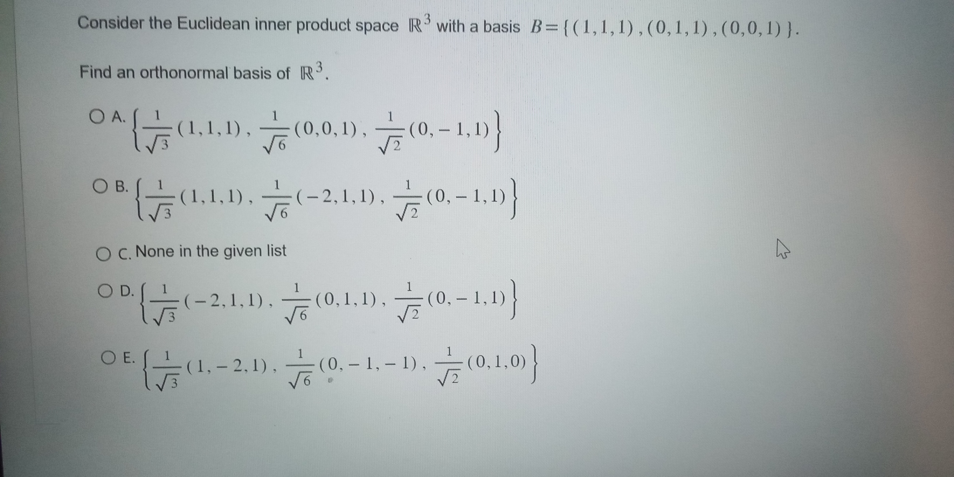 Solved Consider the Euclidean inner product space R3 with a | Chegg.com
