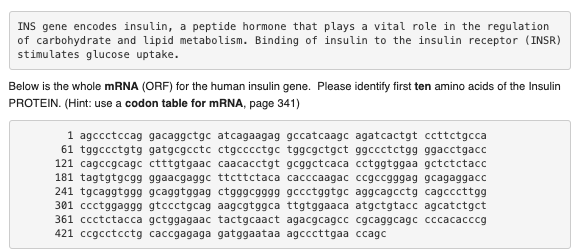 Solved INS gene encodes insulin, a peptide hormone that | Chegg.com