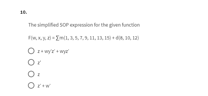 Solved The simplified SOP expression for the given | Chegg.com
