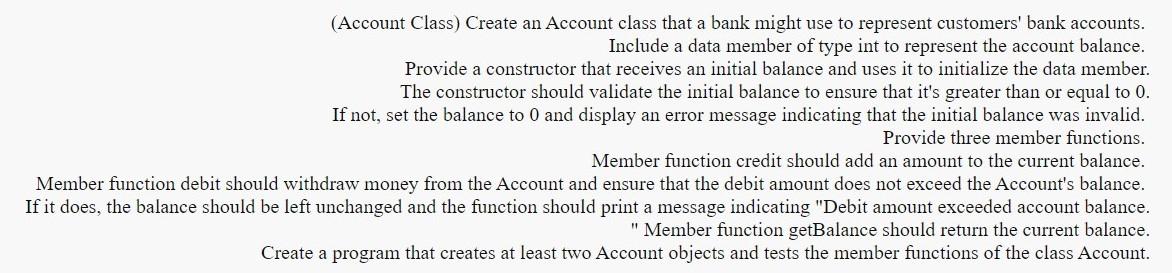 Solved (Account Class) Create an Account class that a bank | Chegg.com
