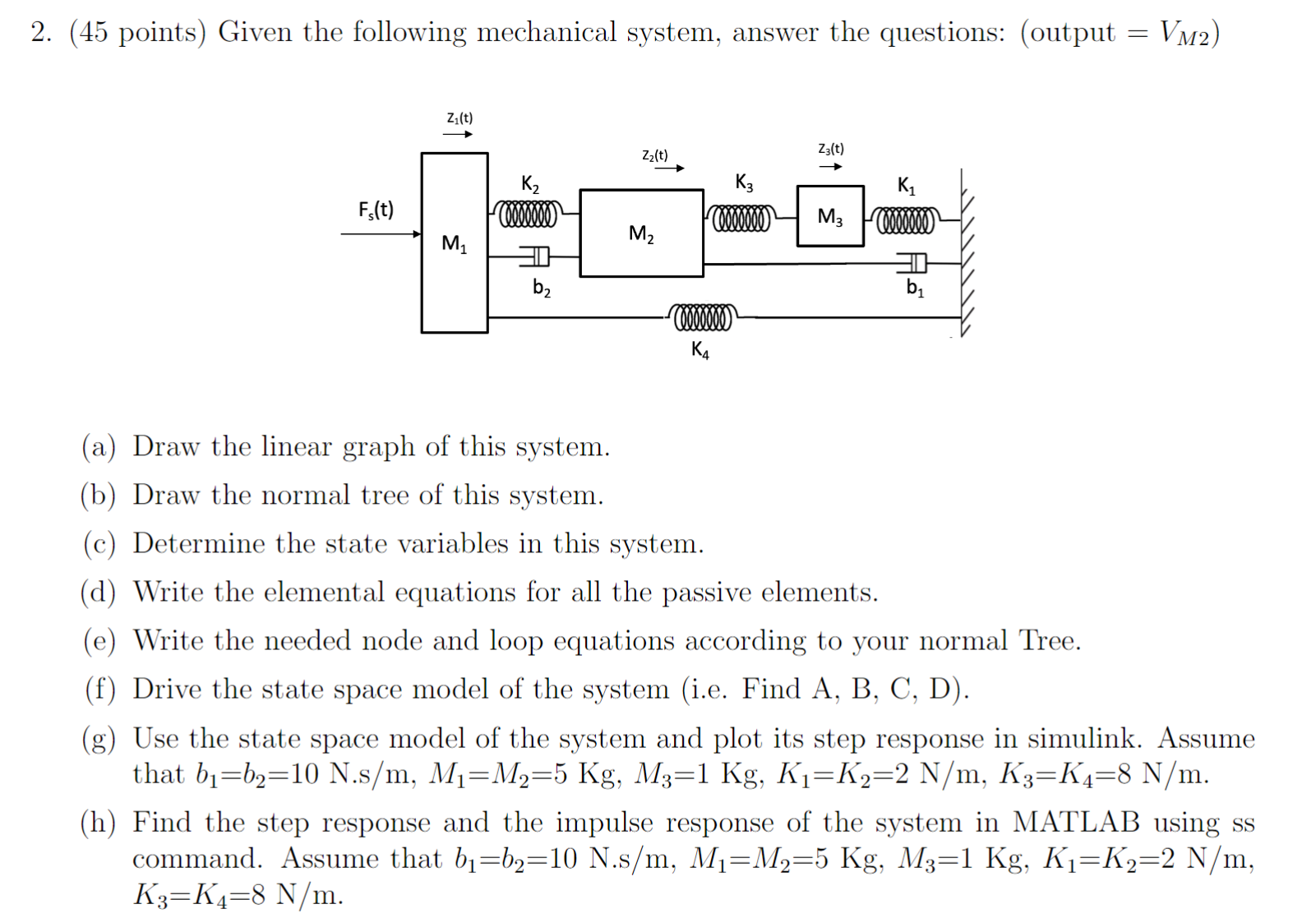 Solved 2. (45 points) Given the following mechanical system, | Chegg.com