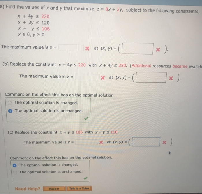Solved a) Find the values of x and y that maximize z 8x + | Chegg.com