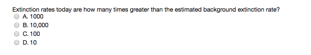 Solved Extinction rates today are how many times greater | Chegg.com