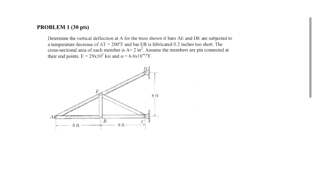 Solved PROBLEM 1 (30 pts) Determine the vertical deflection | Chegg.com