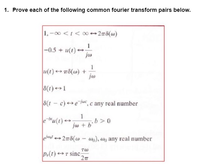 1. Prove each of the following common fourier | Chegg.com
