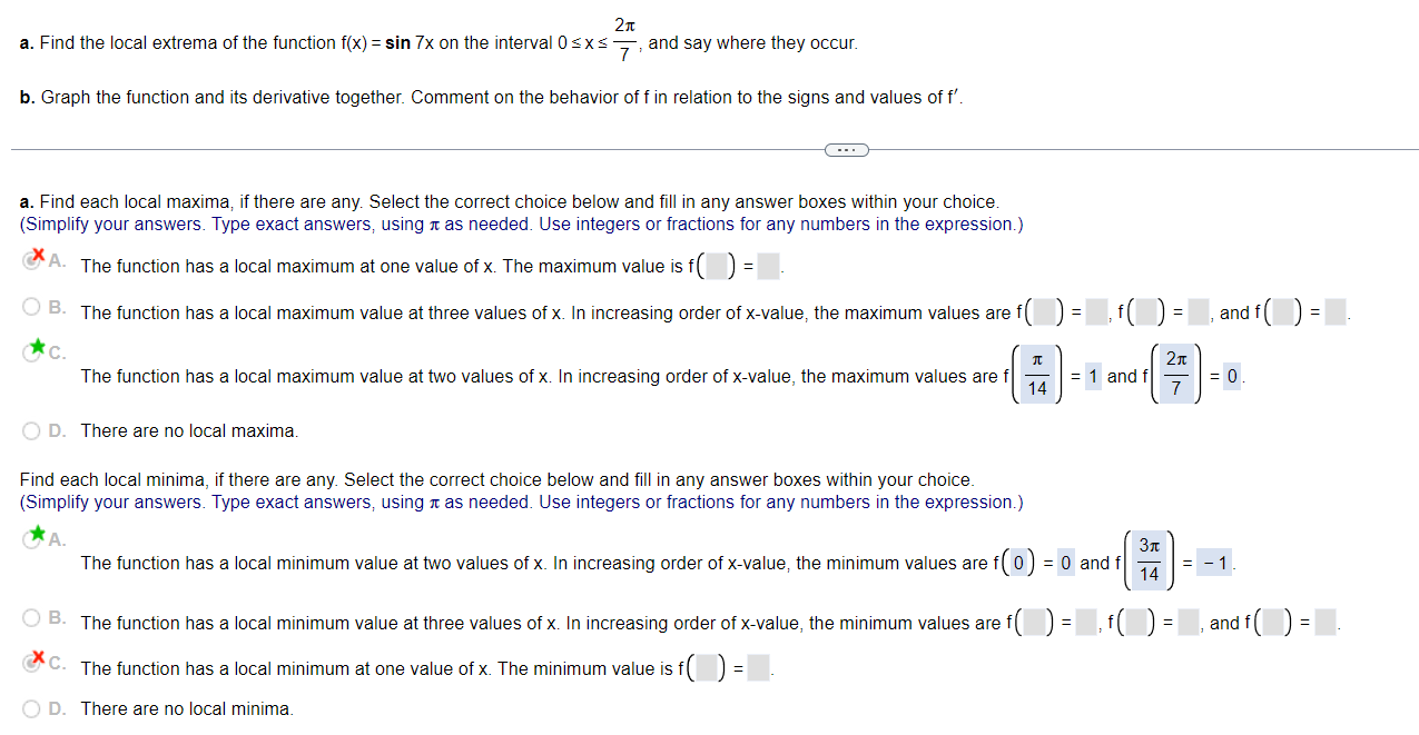 Solved a. Find the local extrema of the function f(x)=sin7x | Chegg.com