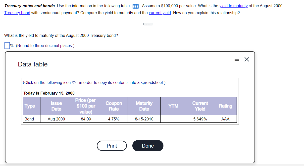 Solved Treasury notes and bonds. Use the information in the | Chegg.com