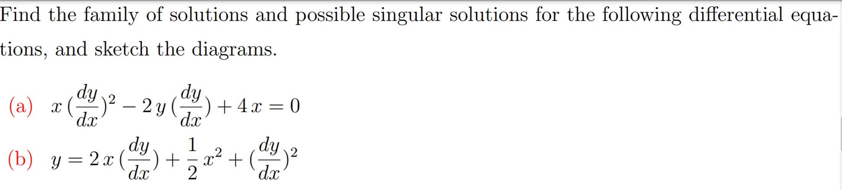 Solved Find the family of solutions and possible singular | Chegg.com