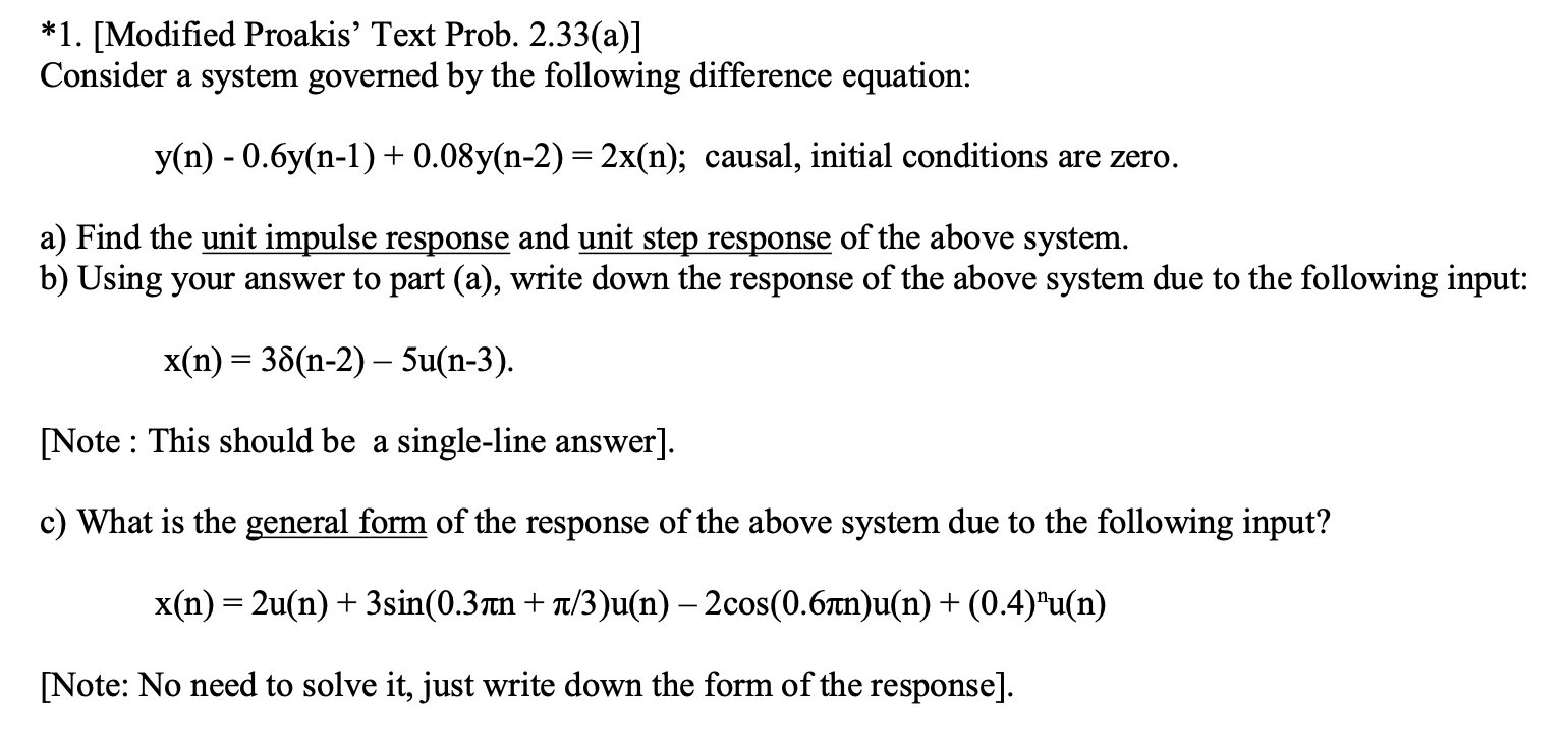 Solved *1. [Modified Proakis' Text Prob. 2.33(a)] Consider a | Chegg.com