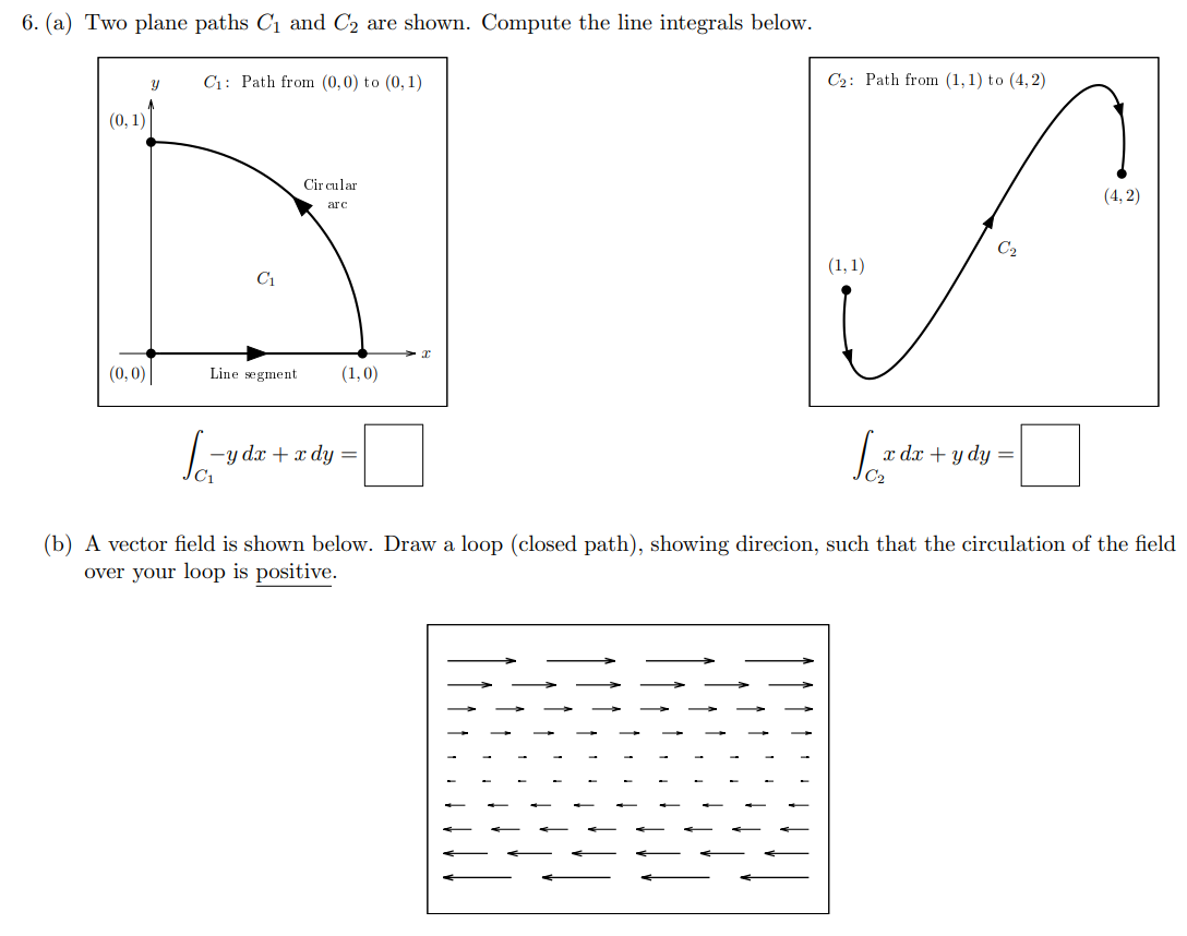 Solved 6. (a) Two plane paths C1 and C2 are shown. Compute | Chegg.com