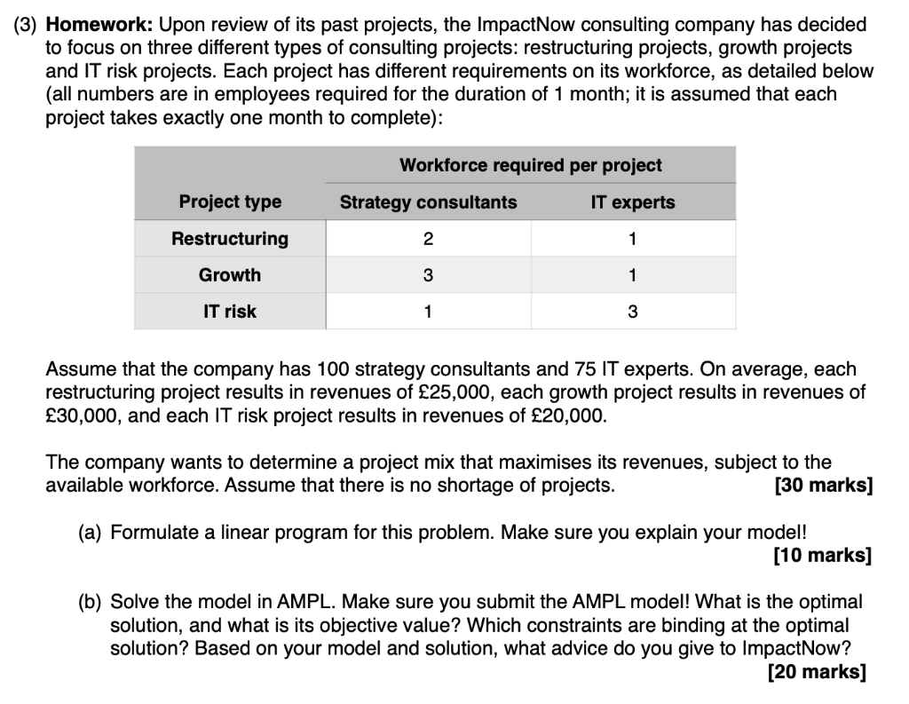 (3) Homework: Upon review of its past projects, the | Chegg.com