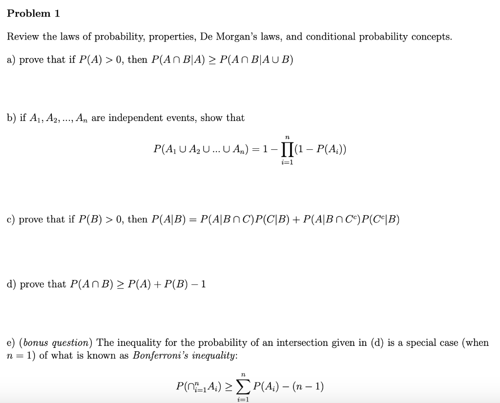 Solved Problem 1 Review the laws of probability, properties, | Chegg.com